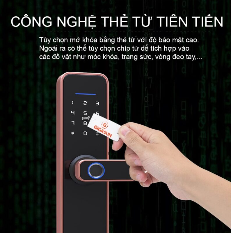 Khoá điện tử Gigasun D02R: Vân tay, mã số, thẻ từ, App