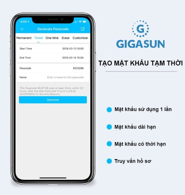 Khoá điện tử Gigasun D02R: Vân tay, mã số, thẻ từ, App